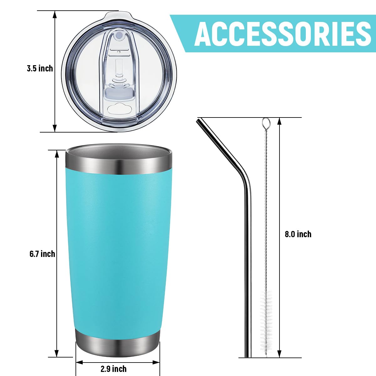 COMOOO 20oz Double Wall Vacuum Insulated Travel Mug, Stainless Steel Tumbler with Lid, Durable Powder Coated Insulated Coffee Cup for Cold & Hot Drinks, Light Blue