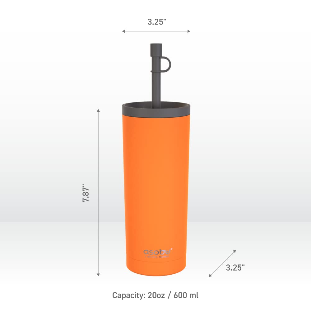 asobu Sippy Double Wall Stainless Steel Tumbler with Silicone Flexible Straw, 20 Ounces (Orange)