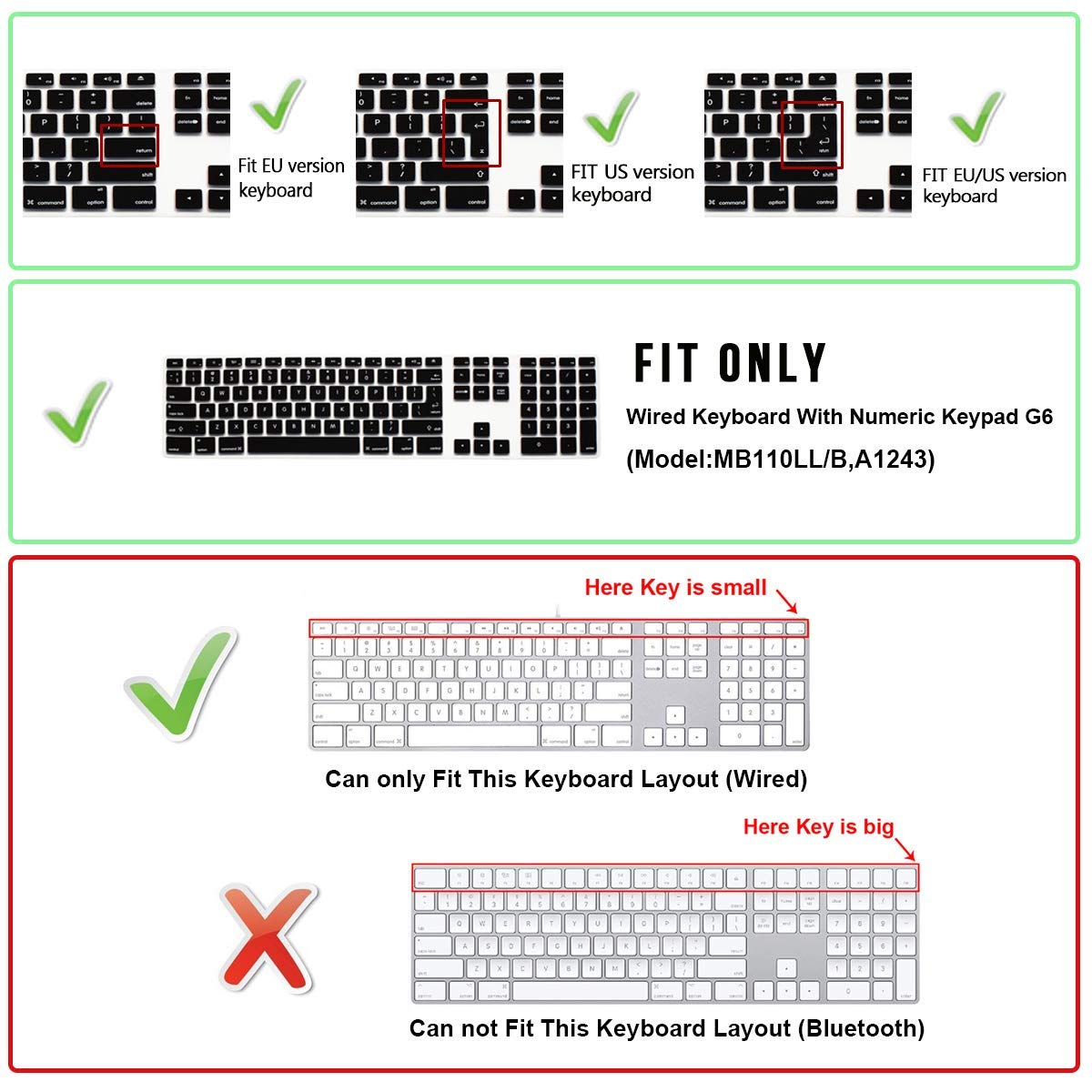 WYGCH Ultra Thin Shortcuts Extended Silicone Keyboard Protective Cover Skin for Mac Aluminum Wired Keyboard MB110LL/B (A1243) Numeric Keypad (for Logic Pro X)