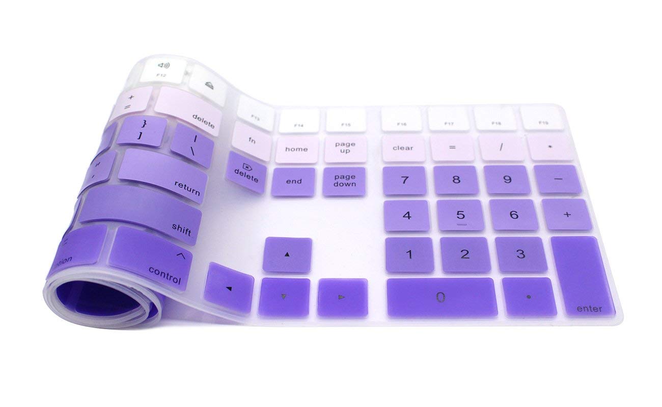 WYGCH Ultra Thin Silicone Full Size Wireless Numeric Keyboard Cover Skin for Mac 2017 Magic Keyboard with Numeric Keypad MQ052LL/A A1843 US Layout,Ombre Purple