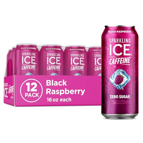 Sparkling Ice Caffeine Black Raspberry Sparkling Water with Caffeine, Zero Sugar, with Antioxidants and Vitamins,16 fl oz Cans (Pack Of 12)