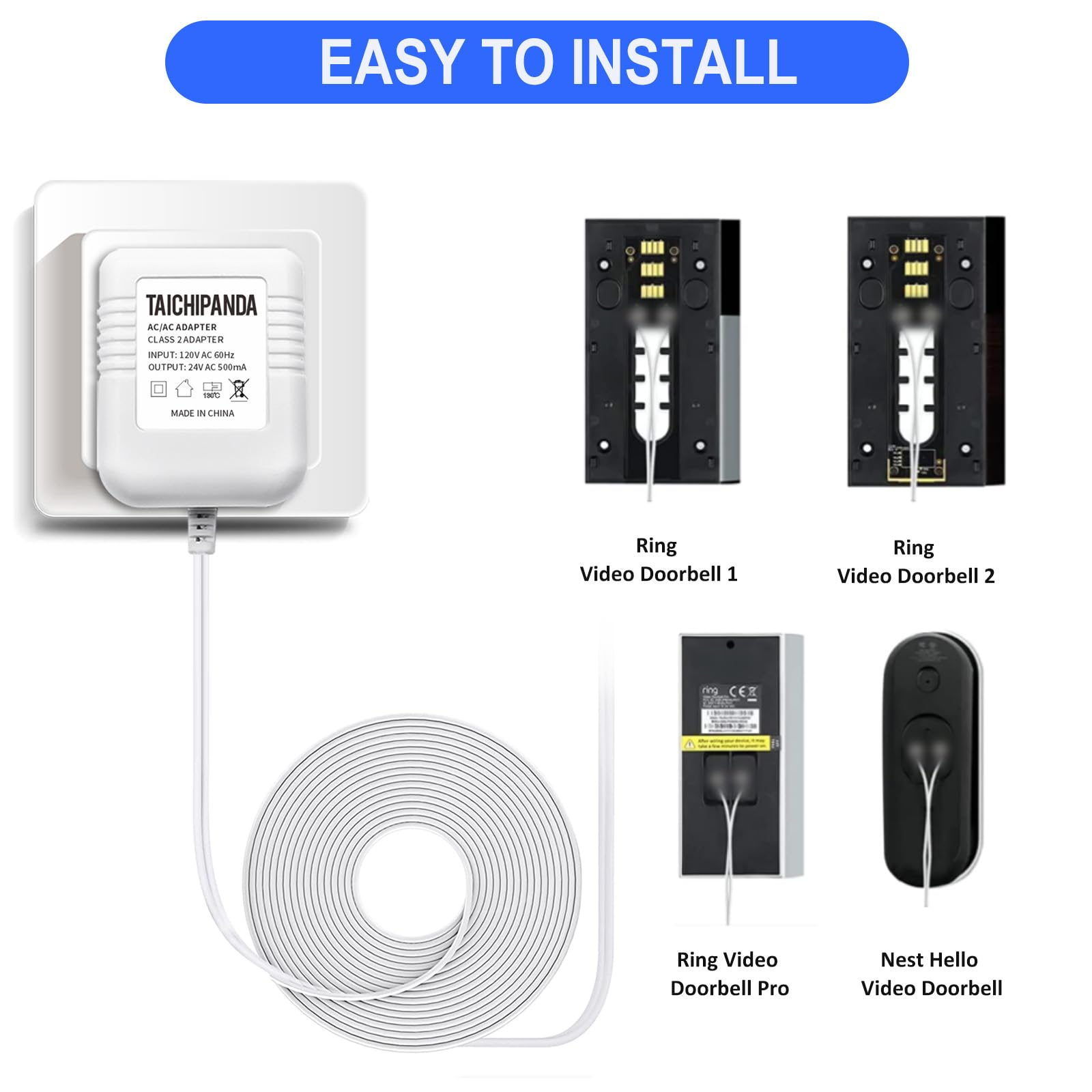 24 Volt Transformer, C Wire Adapter for Nest Honeywell Ecobee and Sensi Thermostat, Doorbell Transformer Compatible with Wyze Video Doorbell