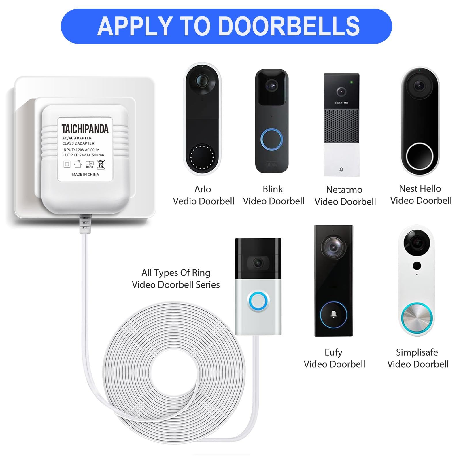 24 Volt Transformer, C Wire Adapter for Nest Honeywell Ecobee and Sensi Thermostat, Doorbell Transformer Compatible with Wyze Video Doorbell