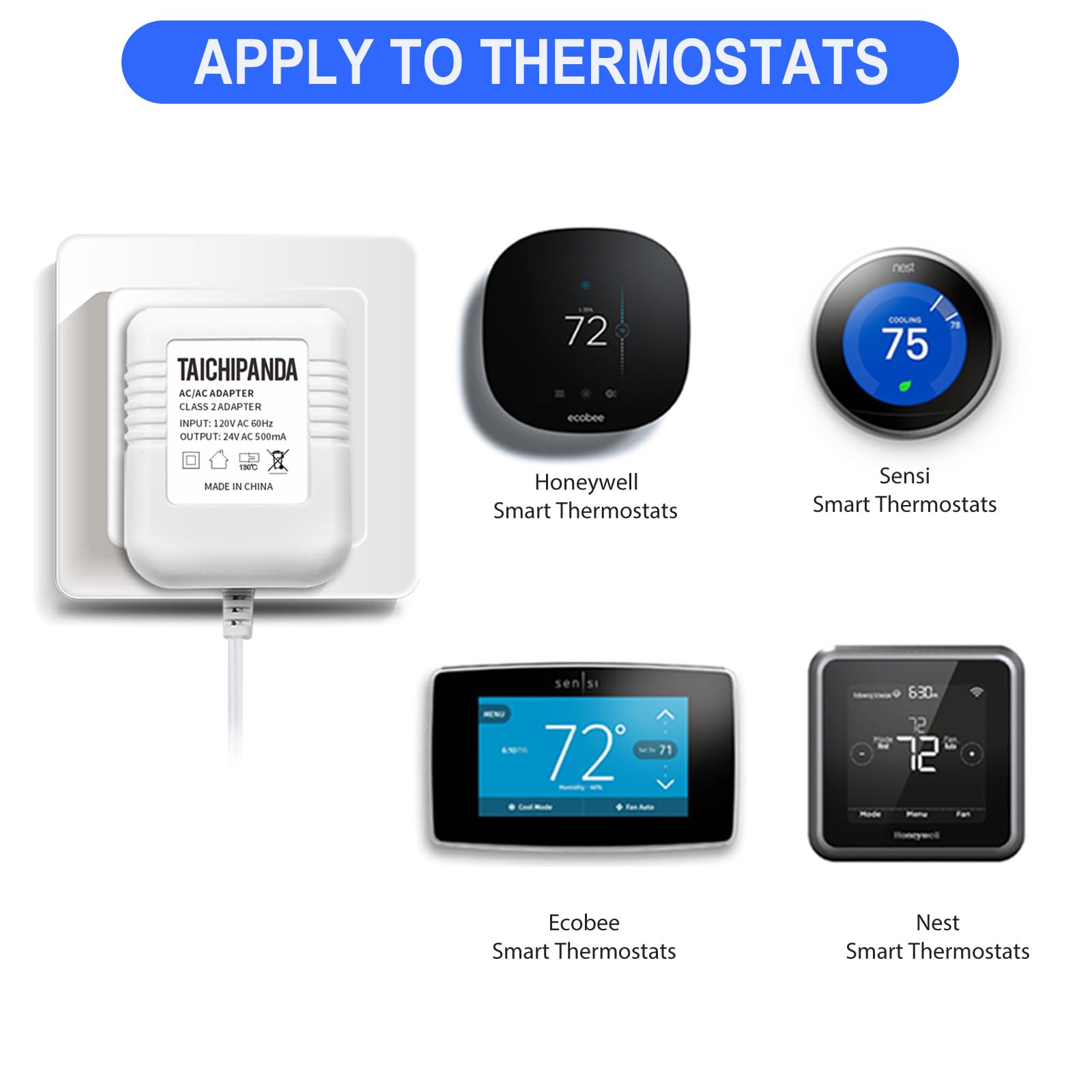 24 Volt Transformer, C Wire Adapter for Nest Honeywell Ecobee and Sensi Thermostat, Doorbell Transformer Compatible with Wyze Video Doorbell