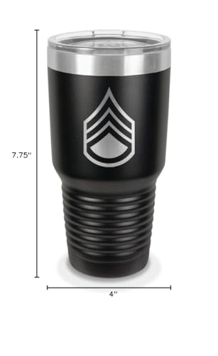 Custom E-6 Staff Sergeant Rank 30 oz Laser Engraved Polar Camel Stainless Steel Vacuum Insulated Tumbler w/Clear Lid SSG OR-6 E6 US Army - Customizable - Black