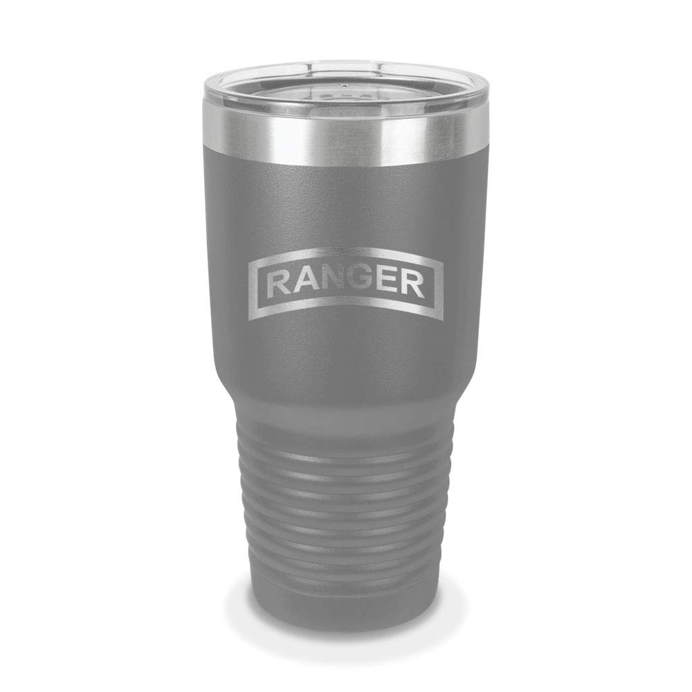United States Army Rangers 30 oz Laser Engraved Polar Camel Stainless Steel Vacuum Insulated Tumbler w/Clear Lid elite infantry unit spec op - Customizable - Dark Gray