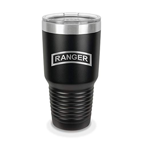 United States Army Rangers 30 oz Laser Engraved Polar Camel Stainless Steel Vacuum Insulated Tumbler w/Clear Lid elite infantry unit spec op - Customizable - Black
