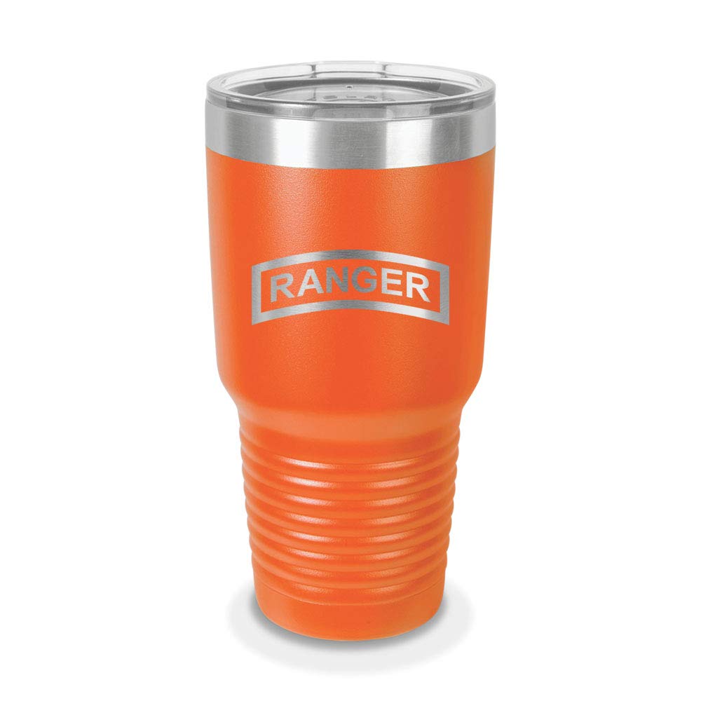 United States Army Rangers 30 oz Laser Engraved Polar Camel Stainless Steel Vacuum Insulated Tumbler w/Clear Lid elite infantry unit spec op - Customizable - Orange