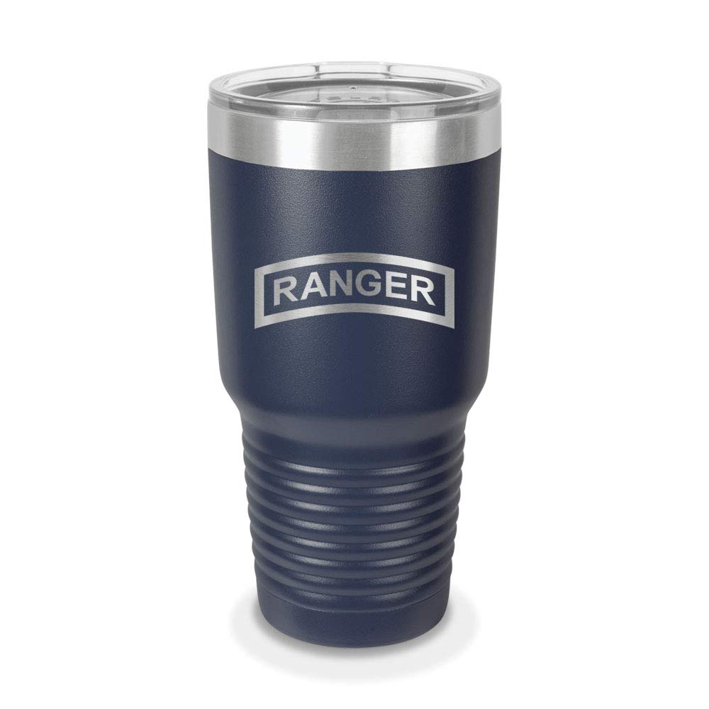 United States Army Rangers 30 oz Laser Engraved Polar Camel Stainless Steel Vacuum Insulated Tumbler w/Clear Lid elite infantry unit spec op - Customizable - Navy Blue
