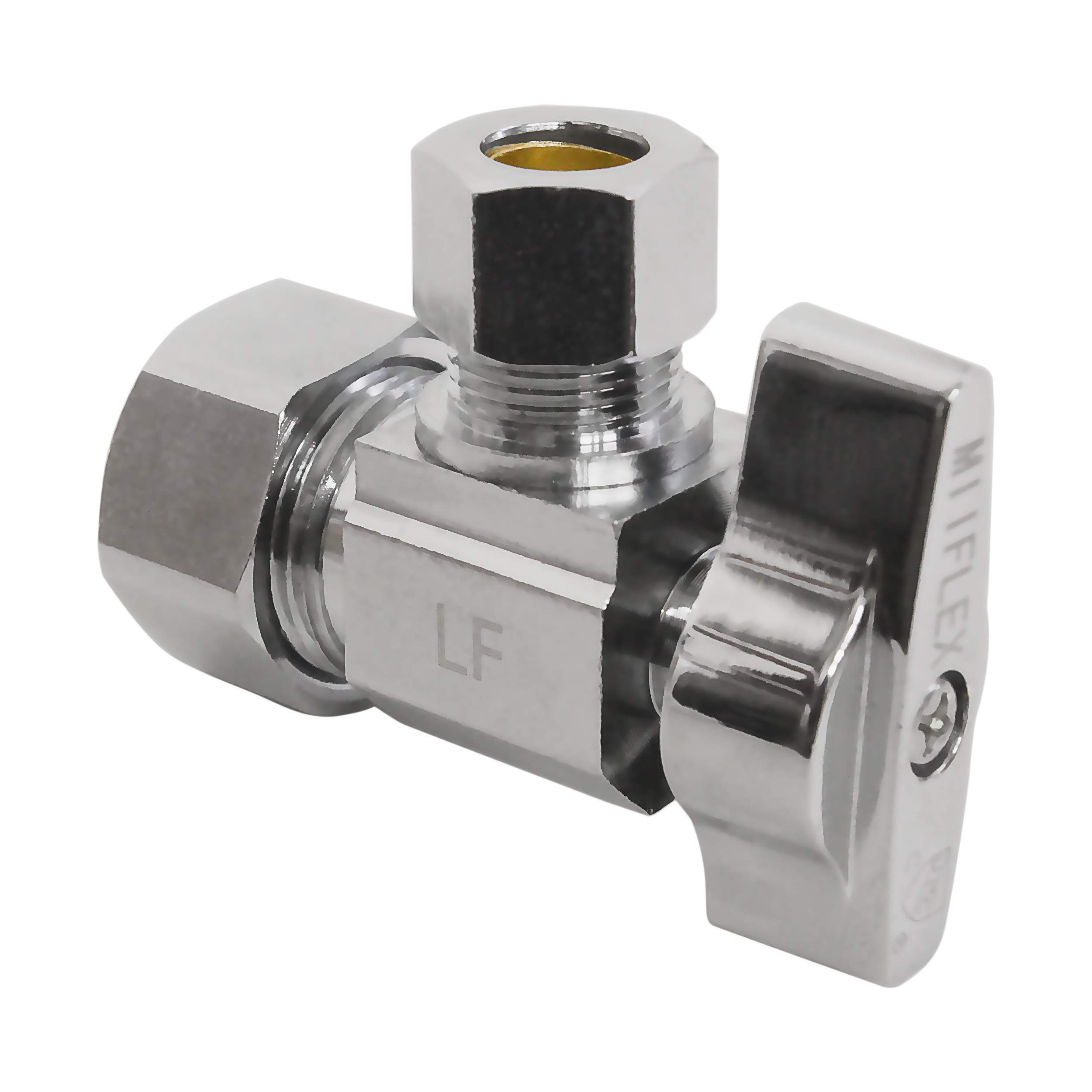 Heavy Duty 1/4 Quarter Turn Angle Shut Off Valve Squared Body 1/2 in. NOM Comp Inlet x 3/8 in. OD Compression Outlet Chrome Plated Brass (5 Pack)
