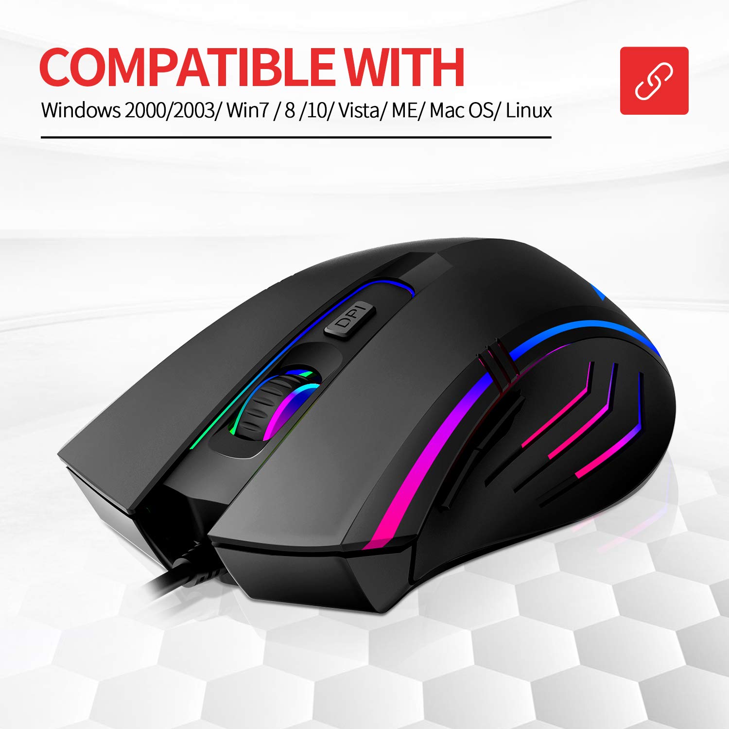 Havit Gaming Mouse RGB Wired,6 Adjustable DPI(800-1600-2400-3200-4800-6400) USB Ergonomic Computer Mice with 6 Buttons for Laptop PC Gaming (RGB)