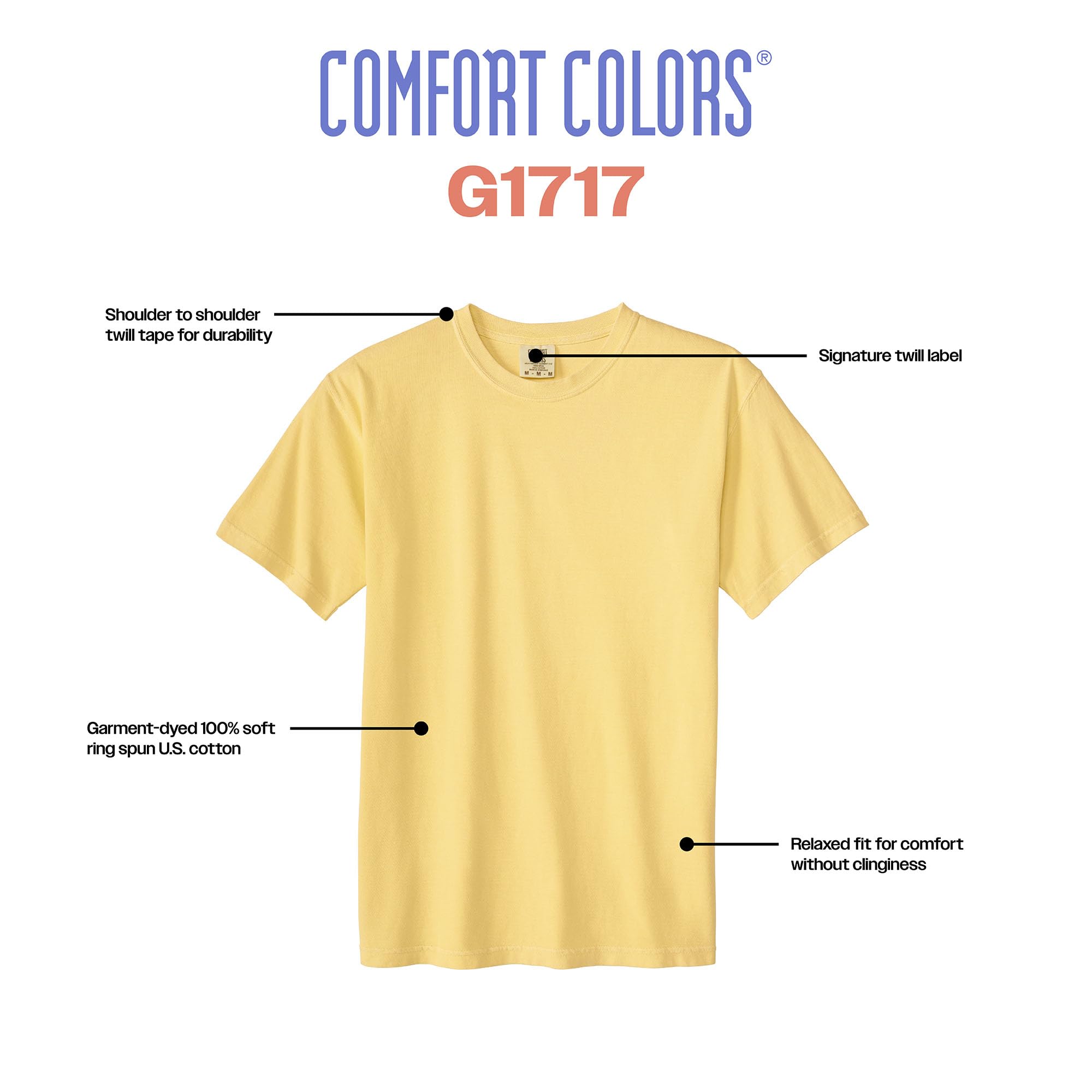 Comfort Colors Adult Short Sleeve Tee, Style G1717, Pepper (1-pack), Large