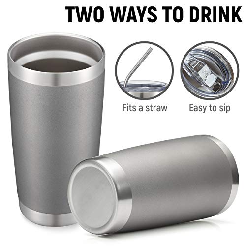 COMOOO 20oz Double Wall Vacuum Insulated Travel Mug, Stainless Steel Tumbler with Lid, Durable Powder Coated Insulated Coffee Cup for Cold & Hot Drinks (Cold Grey, 1 Pack)