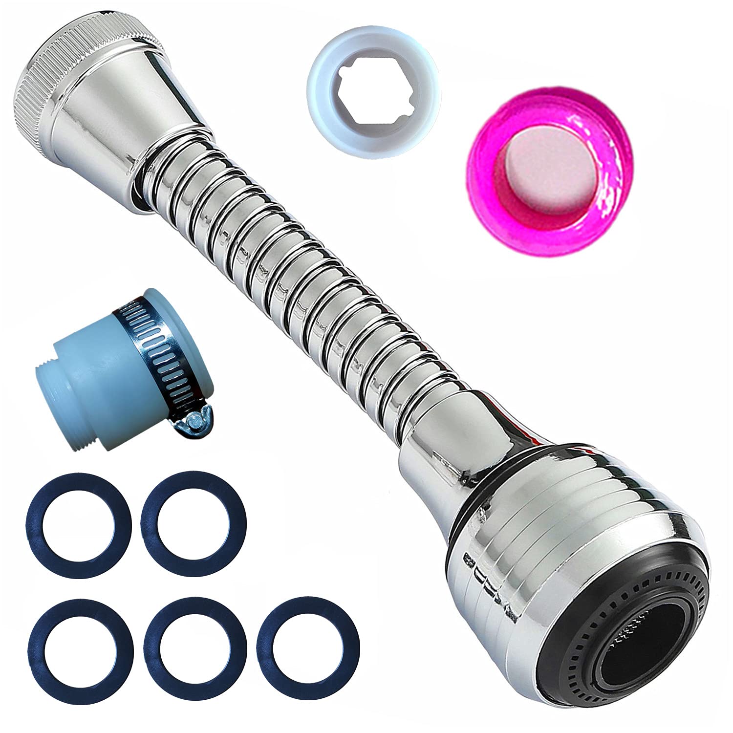 Flexible Faucet Sprayer Attachment 360 ° Kitchen Sink Aerator Extender ABS Polished Chrome for Cold Hot Water (Silver)