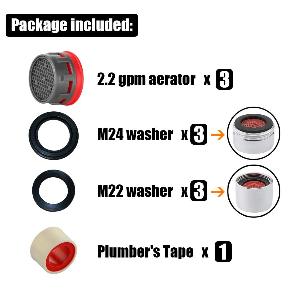 JQK Faucet Areator, 2.2 GPM Flow Retrictor Insert Faucet Aerators Replacement Parts Bathroom 3 Pack, FAN22-P3