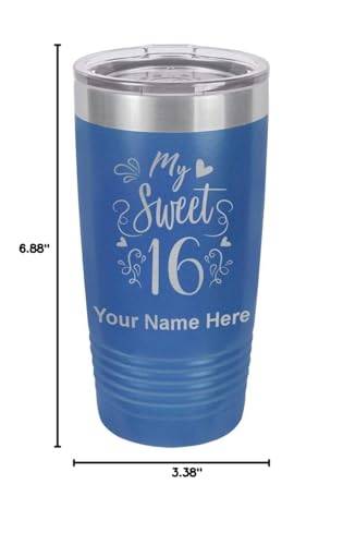 LaserGram 20oz Vacuum Insulated Tumbler Mug, My Sweet 16, Personalized Engraving Included (Dark Blue)