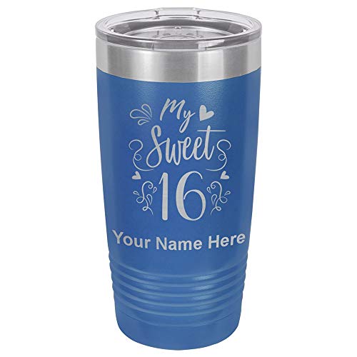 LaserGram 20oz Vacuum Insulated Tumbler Mug, My Sweet 16, Personalized Engraving Included (Dark Blue)