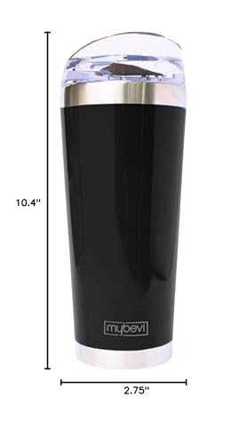 MyBevi Classic Premium Stainless Steel Tumbler with 12-Hour Temperature Control, Tritan Lid, and BPA-Free Construction | Black Sparkle, 26 oz