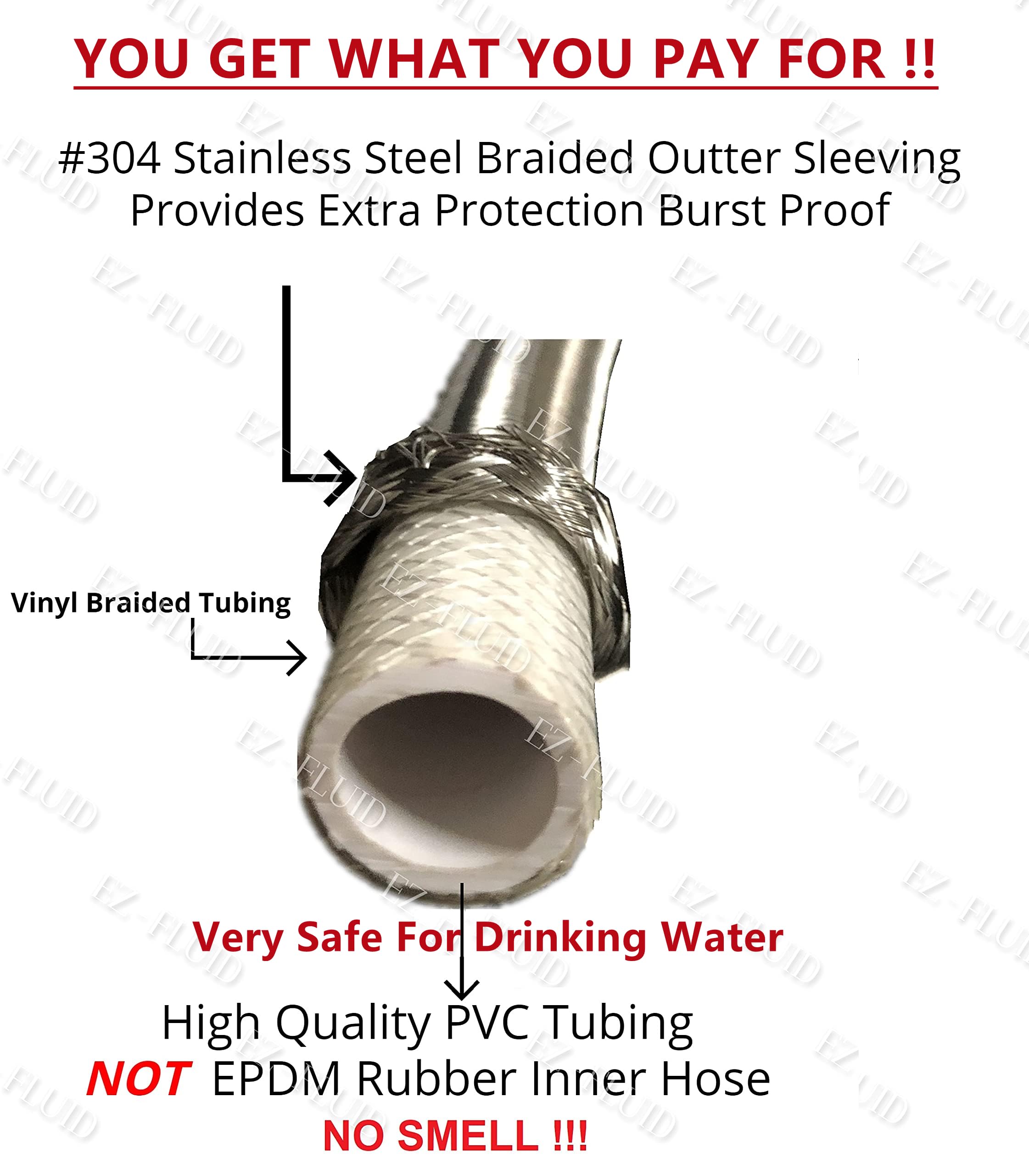 EZ-Fluid (10) 20" Water Supply Line,1/2" Fip x 3/8" Comp LF,Brass Nuts,Universal Stainless Steel Braided Faucet Water Supply Line Connector,Water Supply Hose Connector Lines For Kitchen,Bathroom