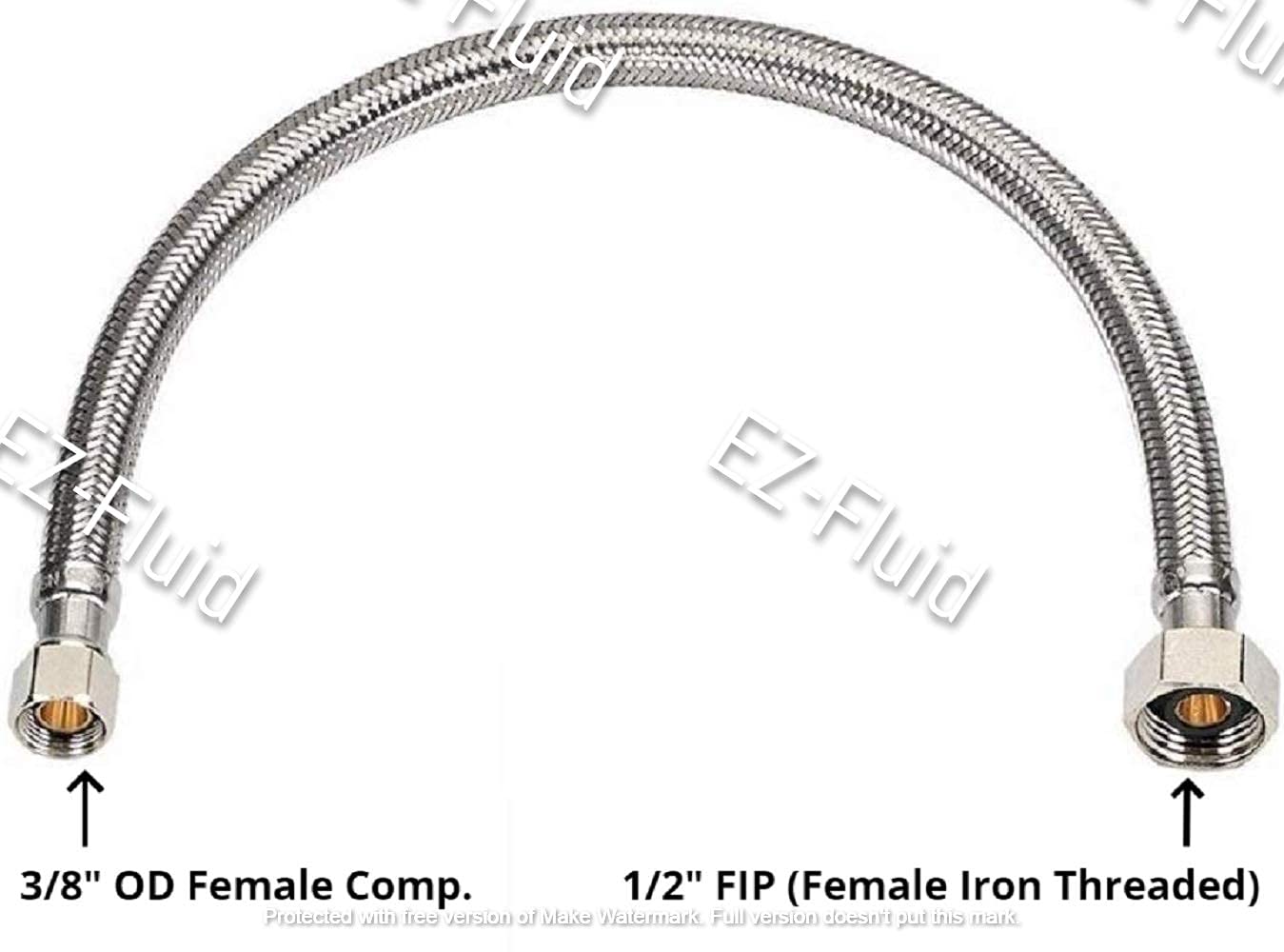 EZ-Fluid (10) 20" Water Supply Line,1/2" Fip x 3/8" Comp LF,Brass Nuts,Universal Stainless Steel Braided Faucet Water Supply Line Connector,Water Supply Hose Connector Lines For Kitchen,Bathroom