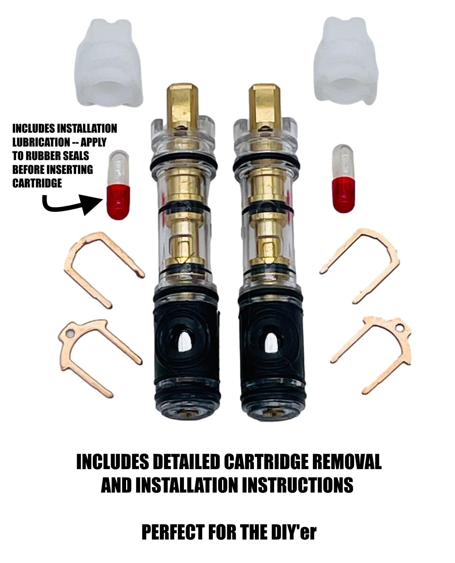 Pro Parts Plus 1225-2-PPP Dual-Seal Cartridge Replacement Kit (2 Pack) - Compatible with Moen 1225 Single Handle Faucets/Showers - Brass Internal Shaft with Installation Instructions and Lubrication
