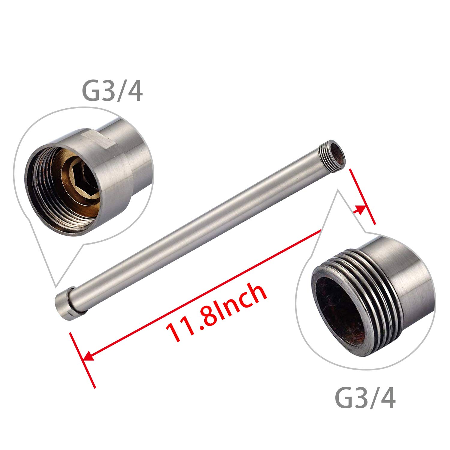 gotonovo G3/4 Shower Extension Tube Shower Extender Bar Longer Shower Pipe Add Shower Height Outdoor Polished Chrome 12 Inch
