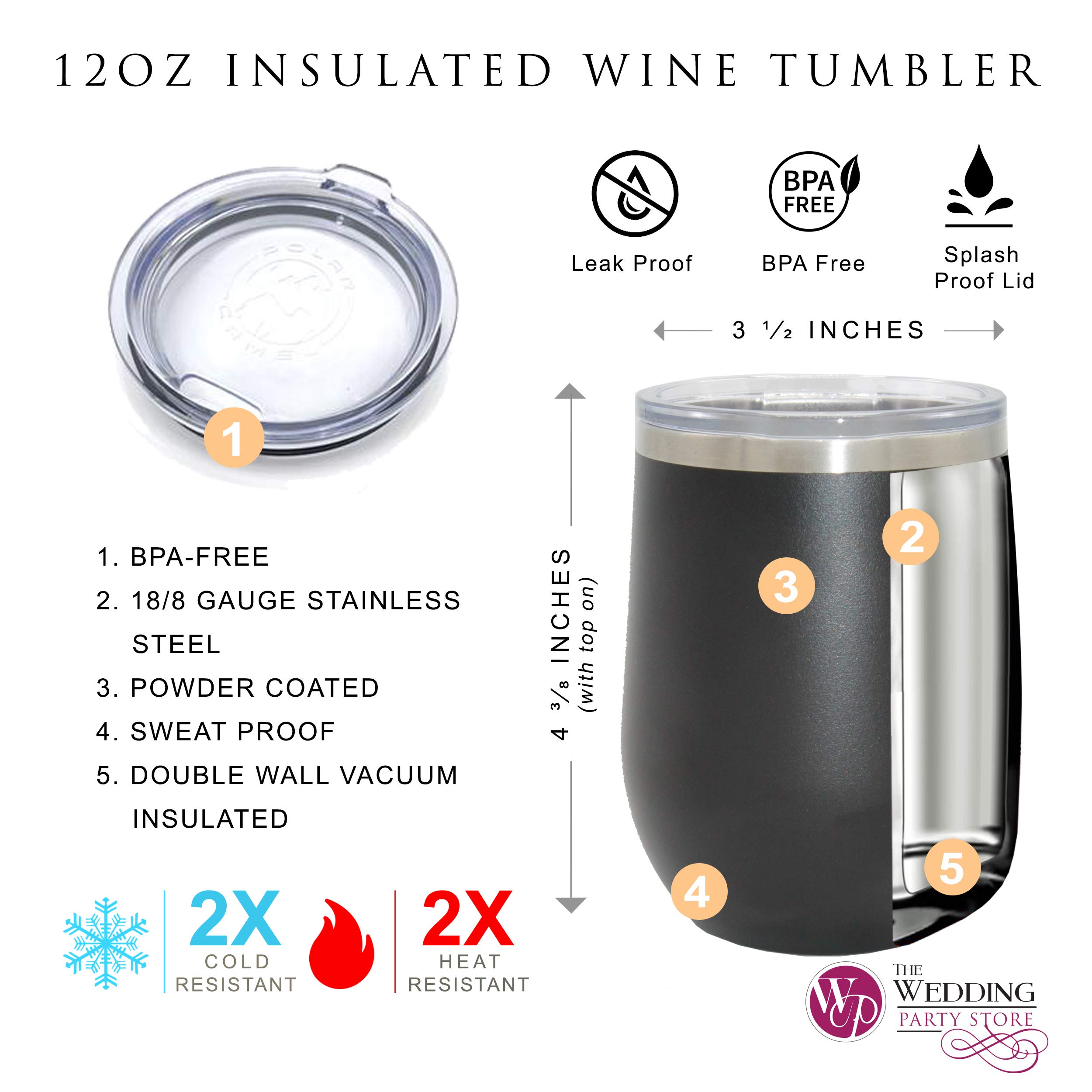 The Wedding Party Store Personalized 12 oz Insulated Stemless Wine Tumbler - Custom Engraved and Monogrammed (Black)