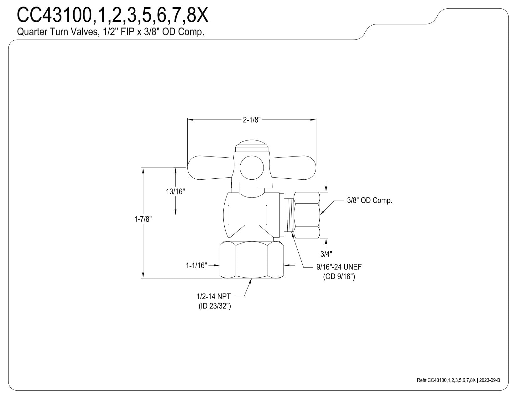 Kingston Brass CC43103X Quarter Turn Valves (1/2-Inch FIP X 3/8-Inch O.D. Compression), Antique Brass