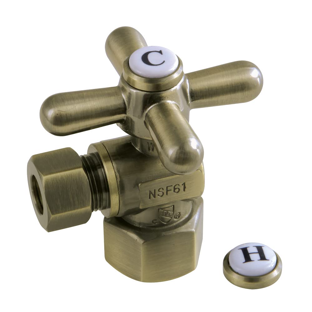 Kingston Brass CC43103X Quarter Turn Valves (1/2-Inch FIP X 3/8-Inch O.D. Compression), Antique Brass