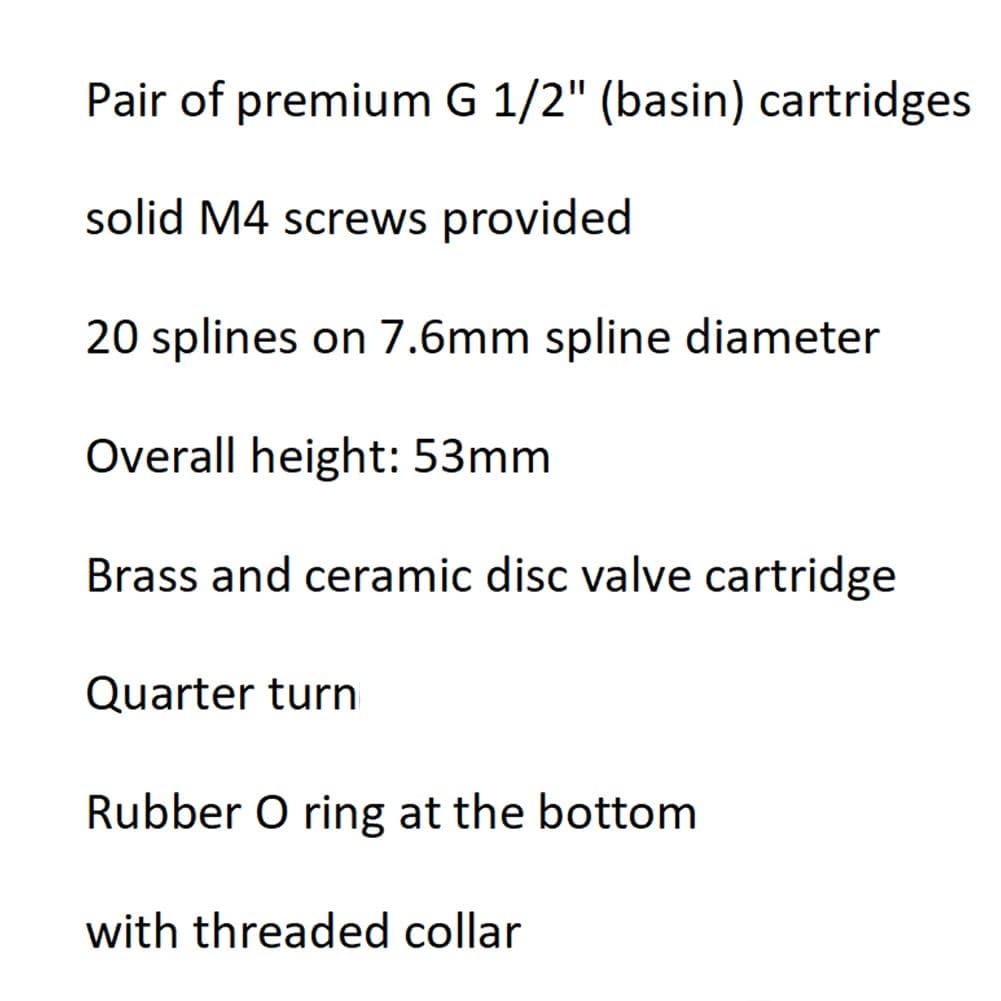 Huashan Replacement Brass Ceramic Disc Stem Cartridge Faucet Valve Quarter Turn 1/2" X 53mm x 12mm spline length 20 teeth(PAIR Hot & Cold)