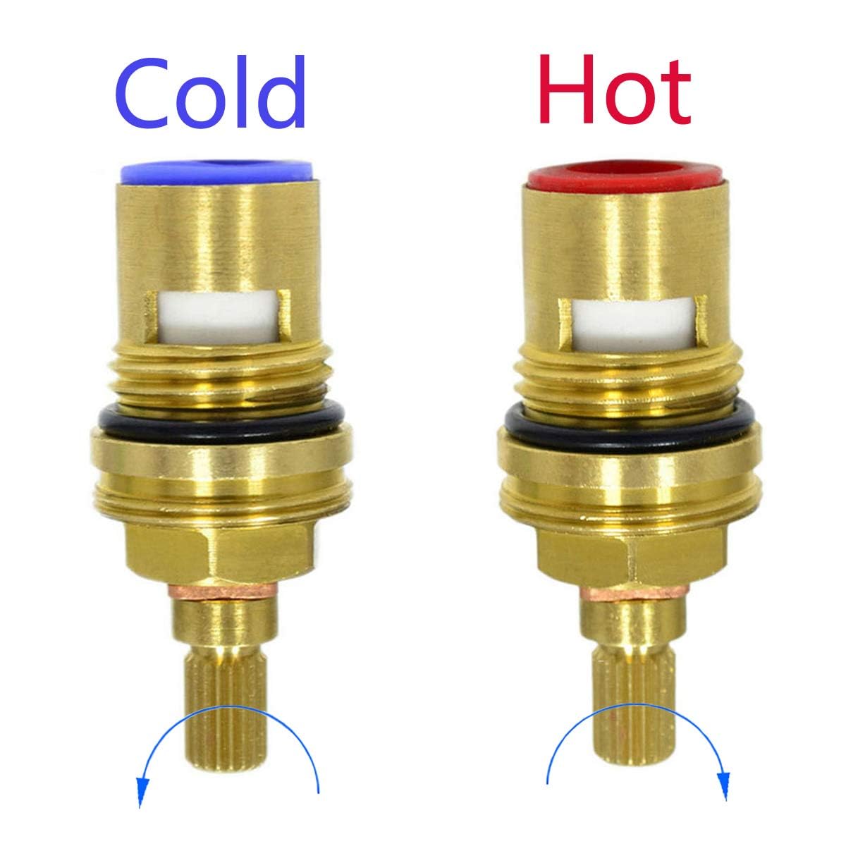 Huashan Replacement Brass Ceramic Disc Stem Cartridge Faucet Valve Quarter Turn 1/2" X 53mm x 12mm spline length 20 teeth(PAIR Hot & Cold)