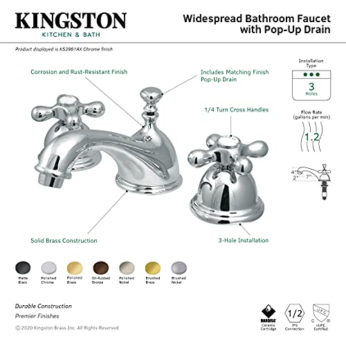 Kingston Brass KS3960AX Restoration Widespread Bathroom Faucet, Matte Black,6.5 x 3.5 x 3.06