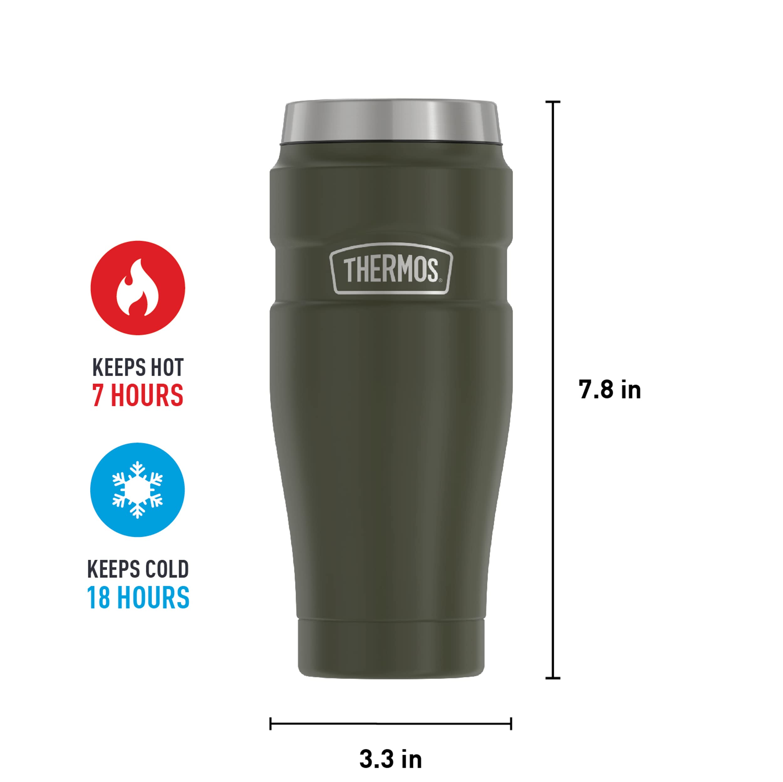 THERMOS Stainless King Vacuum-Insulated Travel Tumbler, 16 Ounce, Army Green