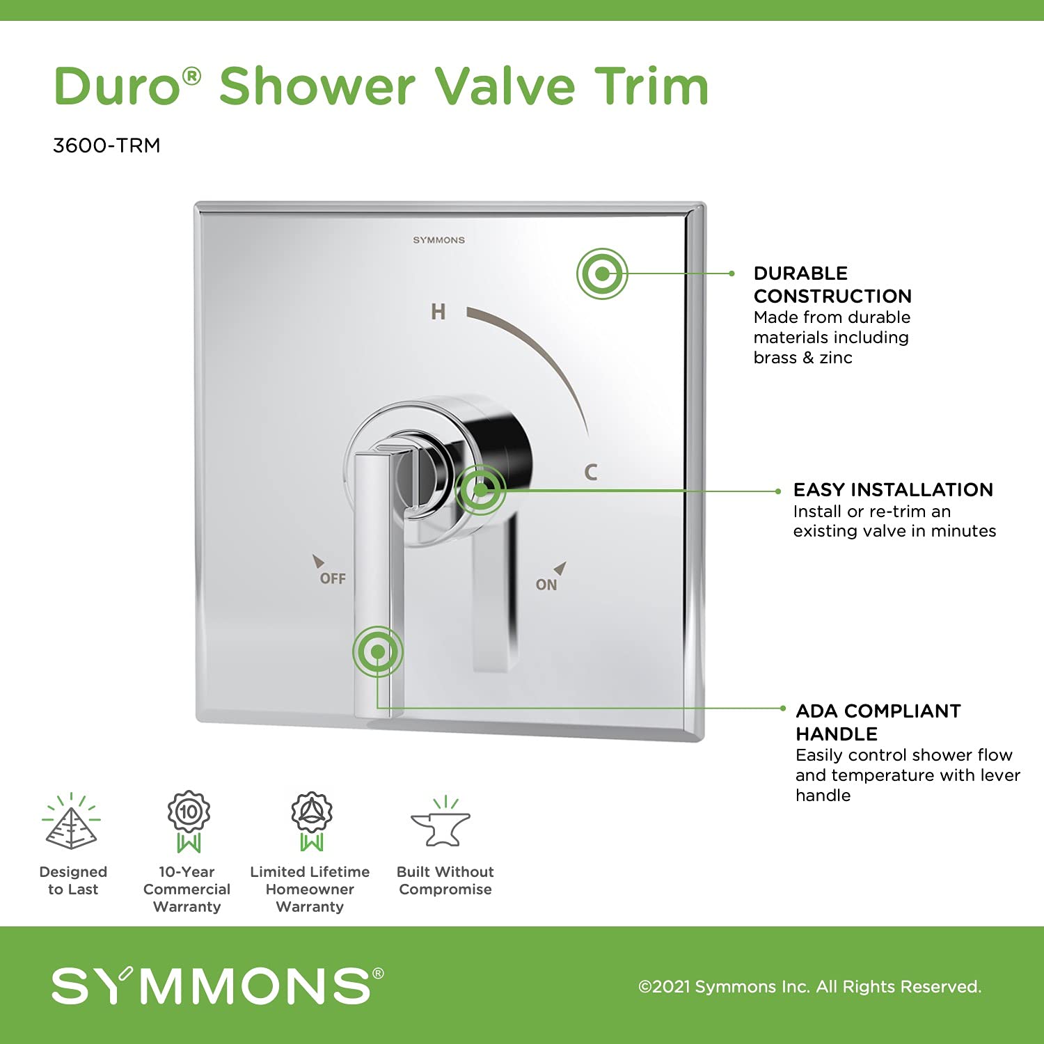 Symmons 3600-TRM Duro Shower Valve Trim in Polished Chrome (Valve Not Included)