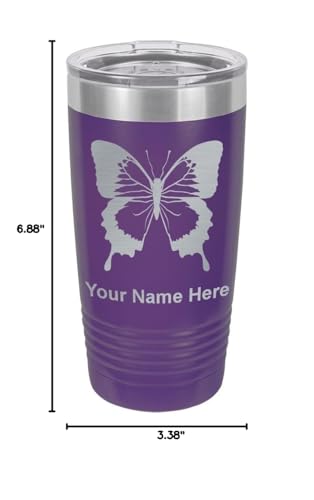 LaserGram 20oz Vacuum Insulated Tumbler Mug, Swallowtail Butterfly, Personalized Engraving Included (Dark Purple)