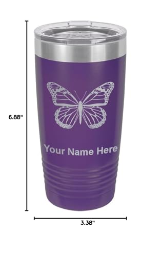 LaserGram 20oz Vacuum Insulated Tumbler Mug, Monarch Butterfly, Personalized Engraving Included (Dark Purple)