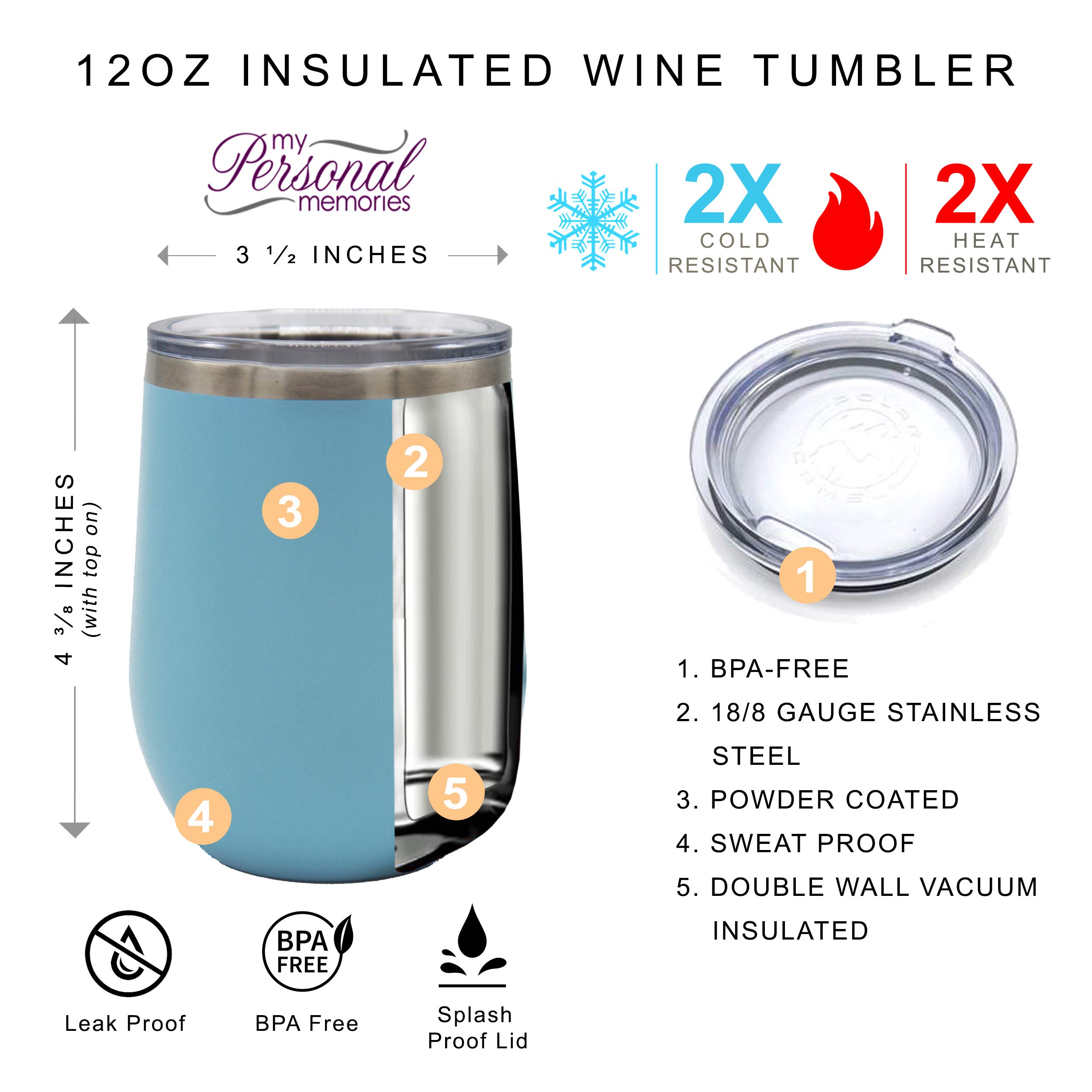 My Personal Memories Custom Engraved Insulated Stemless Wine Tumbler Cup - Customized Bridesmaid Beach Pool Girls Fun - Monogrammed (Carolina Blue)