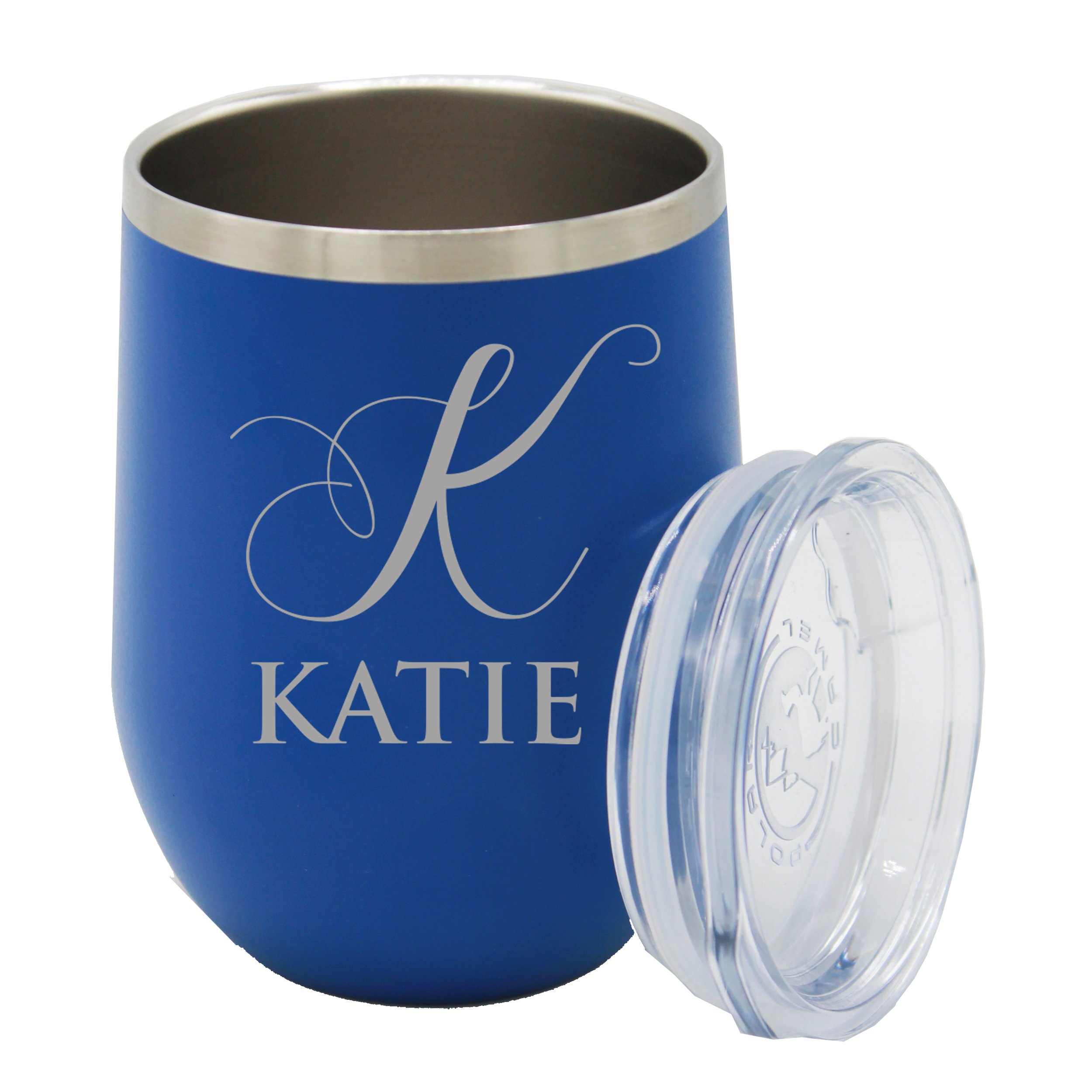 My Personal Memories Custom Engraved Insulated Stemless Wine Tumbler Cup - Personalized Bridesmaid Beach Pool Girls Fun - Monogrammed (Deep Blue)