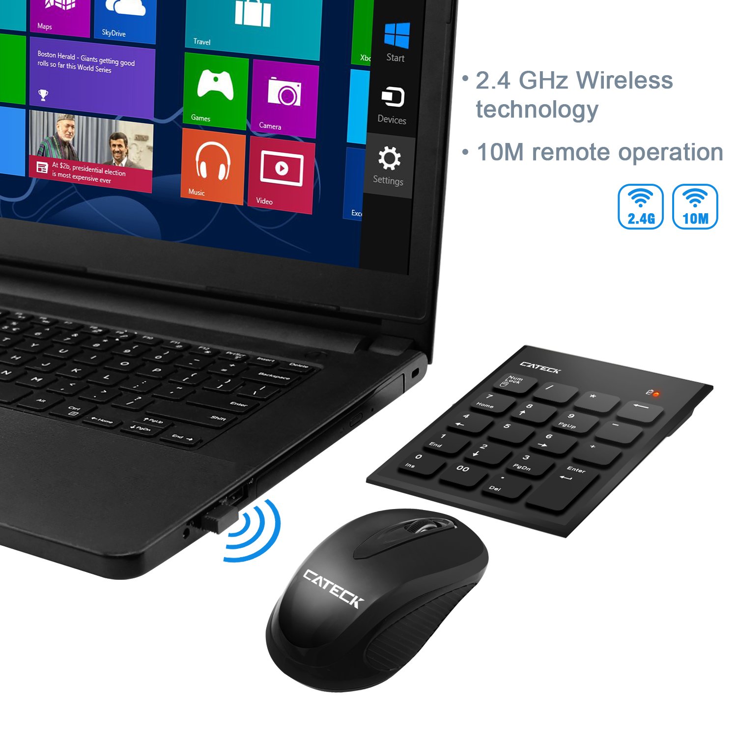 Numeric Keypad & Mouse Combo, Cateck 2.4G 19 Keys Wireless Mini USB Number Pad Keyboard and Mouse Combo with USB Receiver for Laptop Desktop PC Notebook- Just One USB Receiver