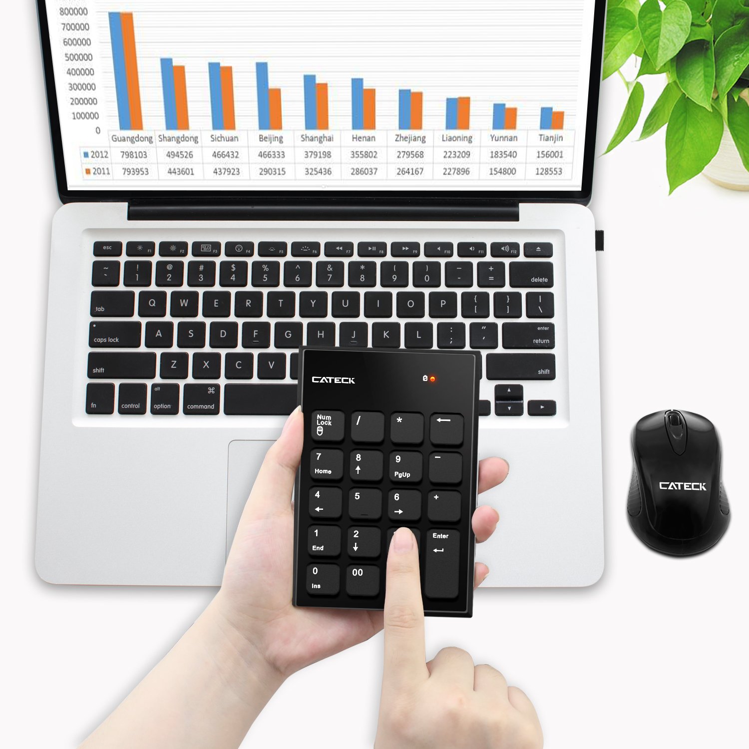 Numeric Keypad & Mouse Combo, Cateck 2.4G 19 Keys Wireless Mini USB Number Pad Keyboard and Mouse Combo with USB Receiver for Laptop Desktop PC Notebook- Just One USB Receiver