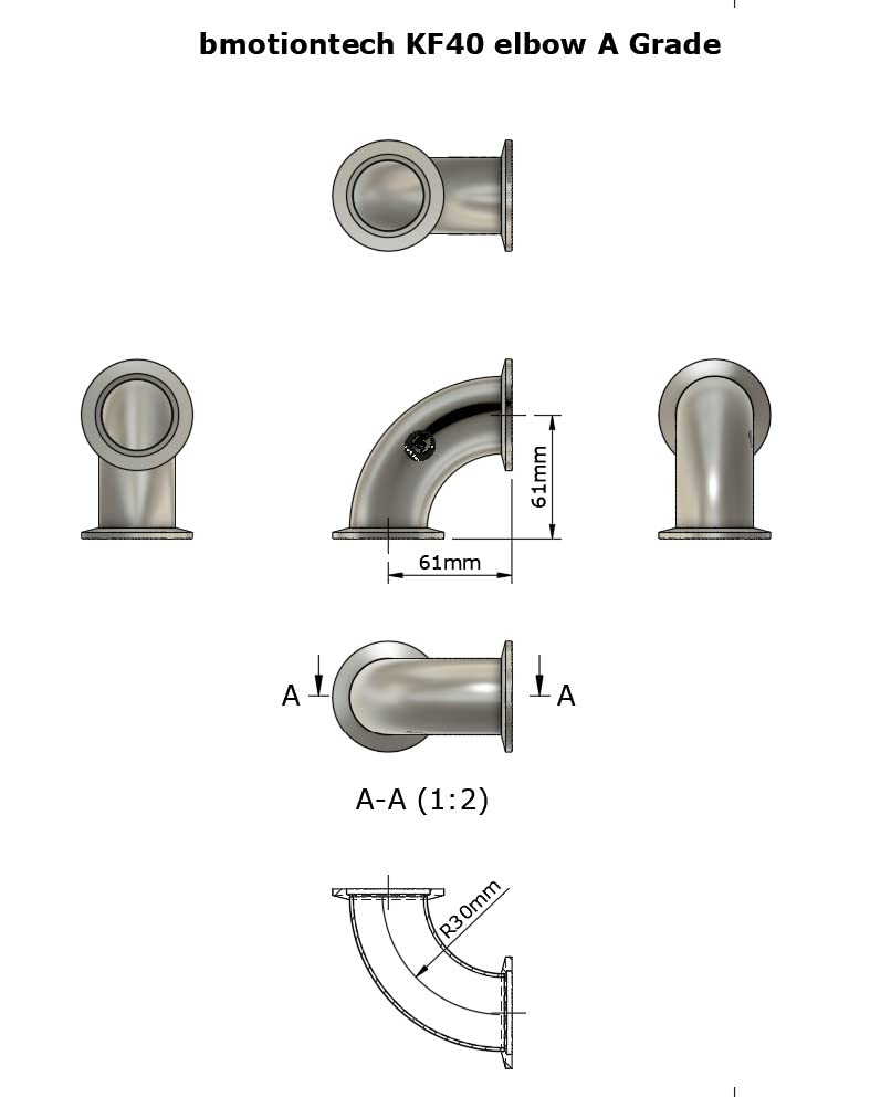 ISO-KF Flange Elbow Fitting with KF16 / KF25 / KF40 Flange (90° KF40 Elbow)