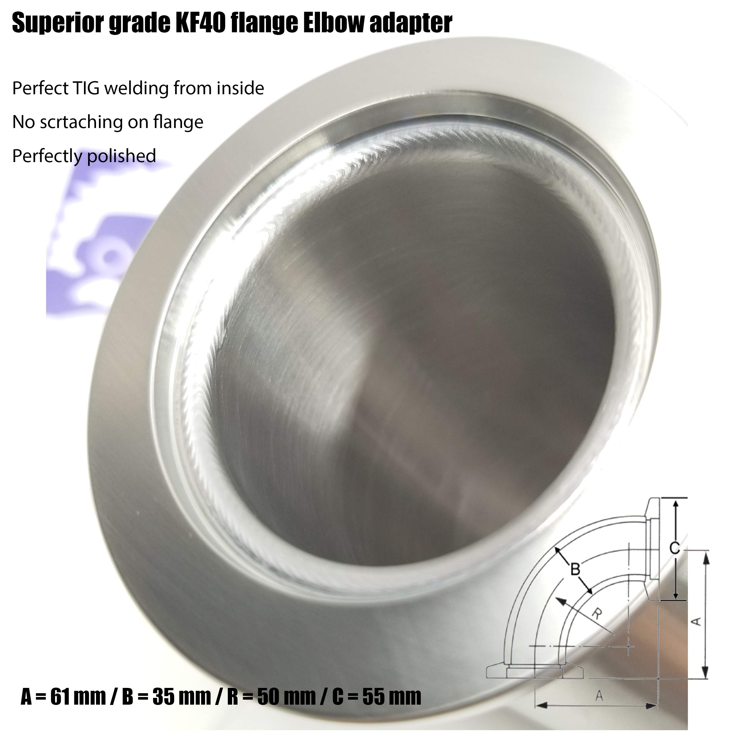 ISO-KF Flange Elbow Fitting with KF16 / KF25 / KF40 Flange (90° KF40 Elbow)