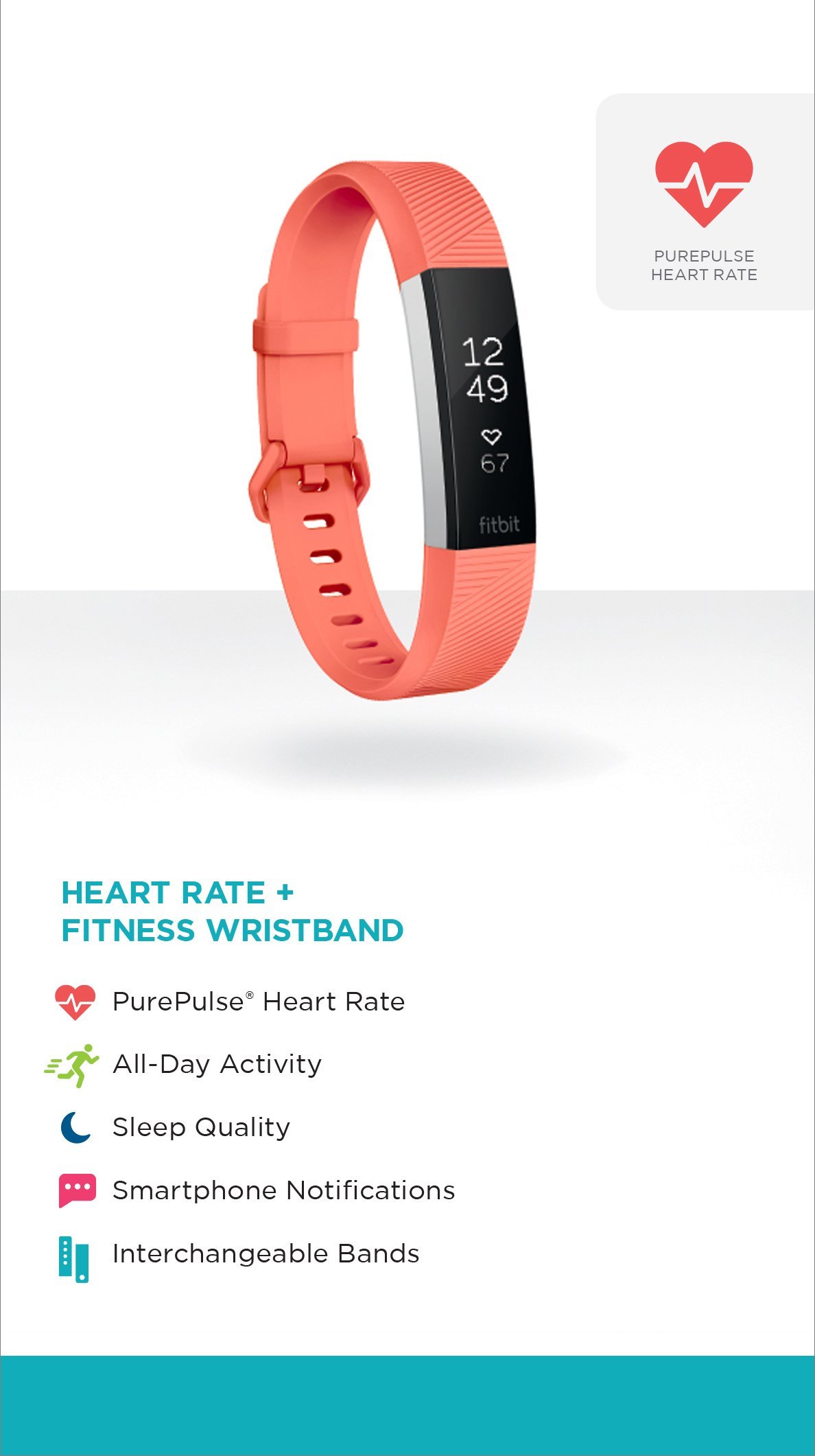 Fitbit Alta HR Activity Tracker Heart Rate Fitness Wristband Small Coral (Renewed)