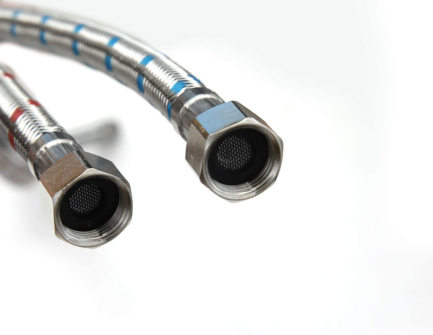 Homevacious 24-Inch Long Bathroom Kitchen Faucet Connector Braided Supply Hose 3/8-Inch Stainless Steel Female Compression Thread x M10 Male Connector, x 2 Pcs(1 Pair)