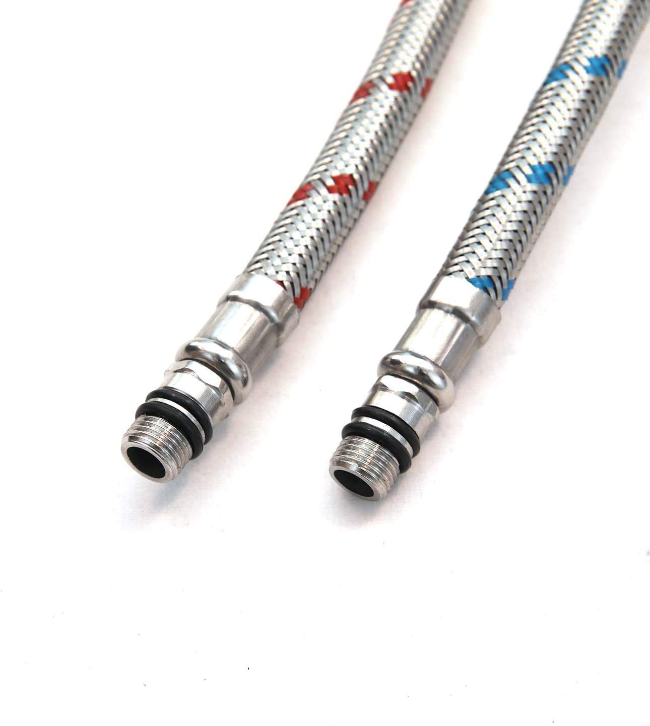 Homevacious 24-Inch Long Bathroom Kitchen Faucet Connector Braided Supply Hose 3/8-Inch Stainless Steel Female Compression Thread x M10 Male Connector, x 2 Pcs(1 Pair)