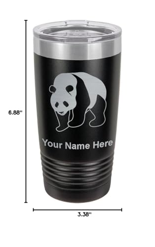 LaserGram 20oz Vacuum Insulated Tumbler Mug, Panda Bear, Personalized Engraving Included (Black)