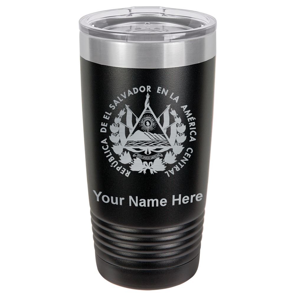 LaserGram 20oz Vacuum Insulated Tumbler Mug, Flag of El Salvador, Personalized Engraving Included (Black)