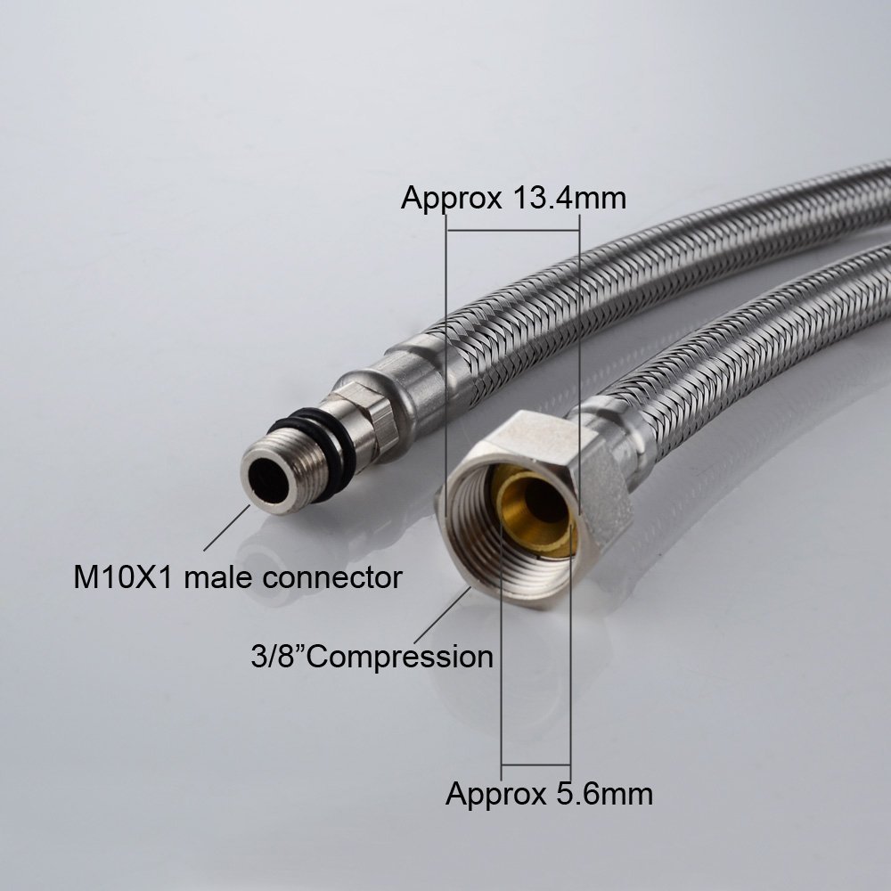 GGStudy 32-Inch Faucet Connector Braided Stainless Steel Supply Hose 3/8-Inch Female Compression Thread x M10 Male Connector One Pair
