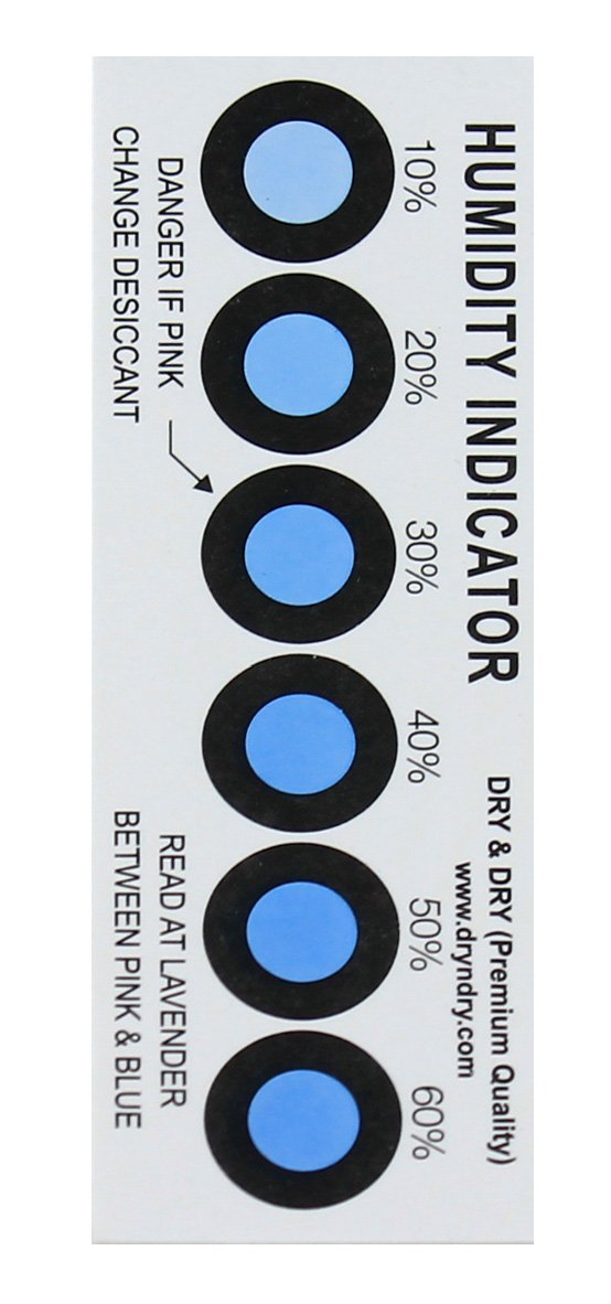 Dry & Dry Premium Humidity Indicator Cards (12 Cards) - 10-60% 6 Spot(Reusable)