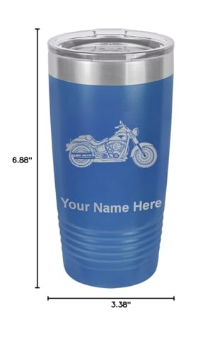 LaserGram 20oz Vacuum Insulated Tumbler Mug, Motorcycle, Personalized Engraving Included (Dark Blue)